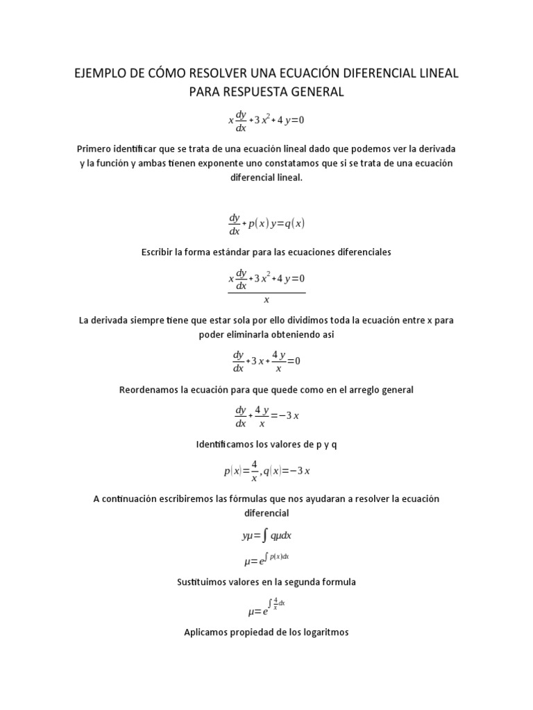 Ejemplo de Cómo Resolver Una Ecuación Diferencial Lineal para Respuesta General | PDF | Métodos ...