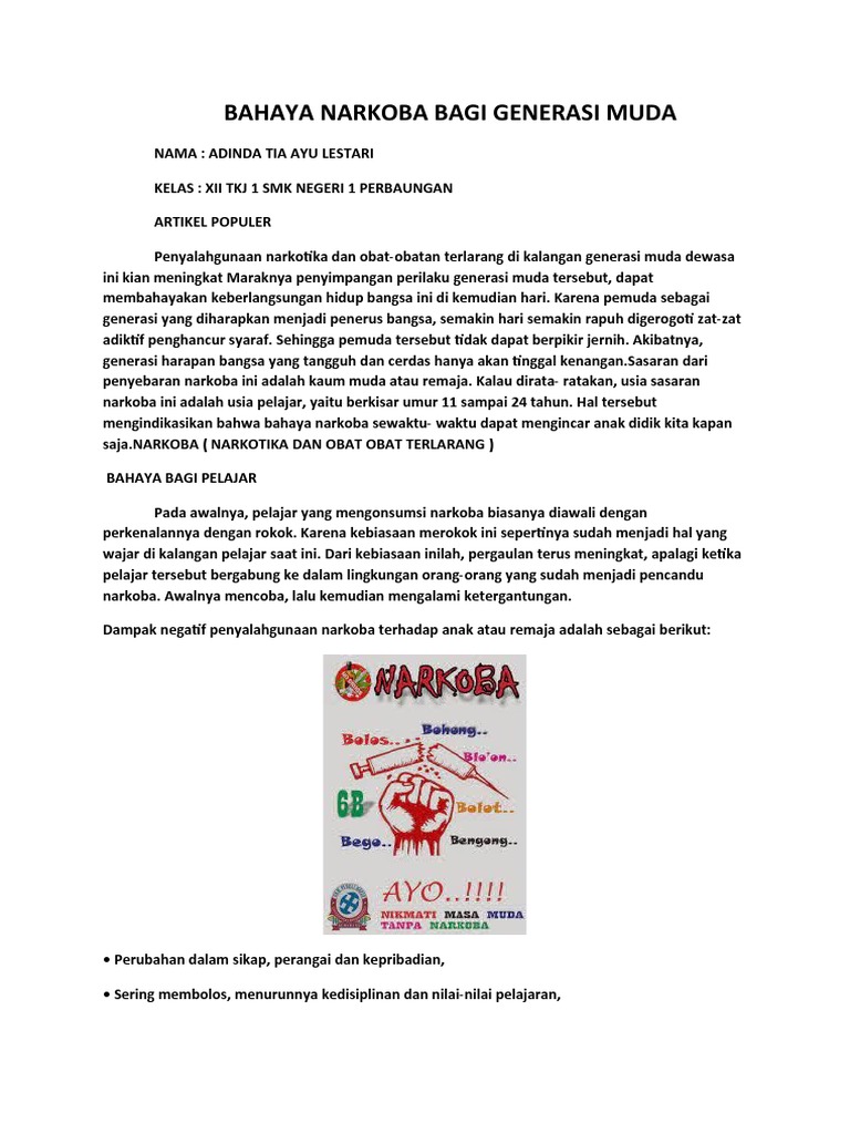 Bahaya Narkoba Bagi Generasi Muda | PDF