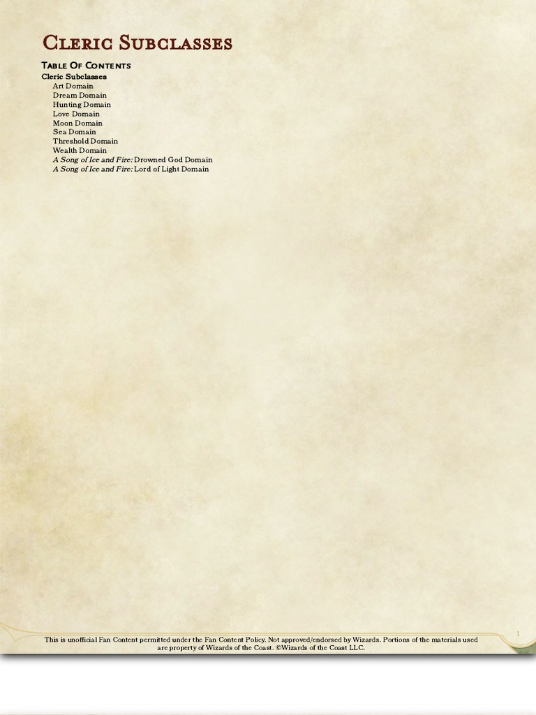 Subclasses - Cleric - GM Binder PDF | PDF