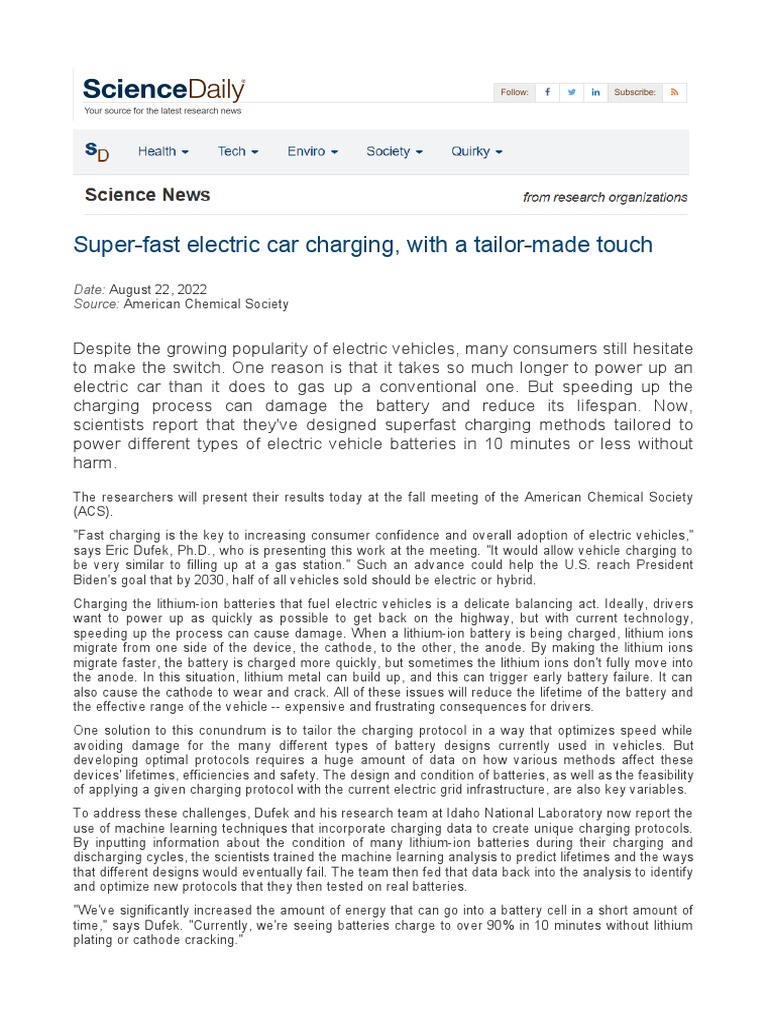 Super-Fast Electric Car Charging | PDF | Lithium Ion Battery | Electric Vehicle