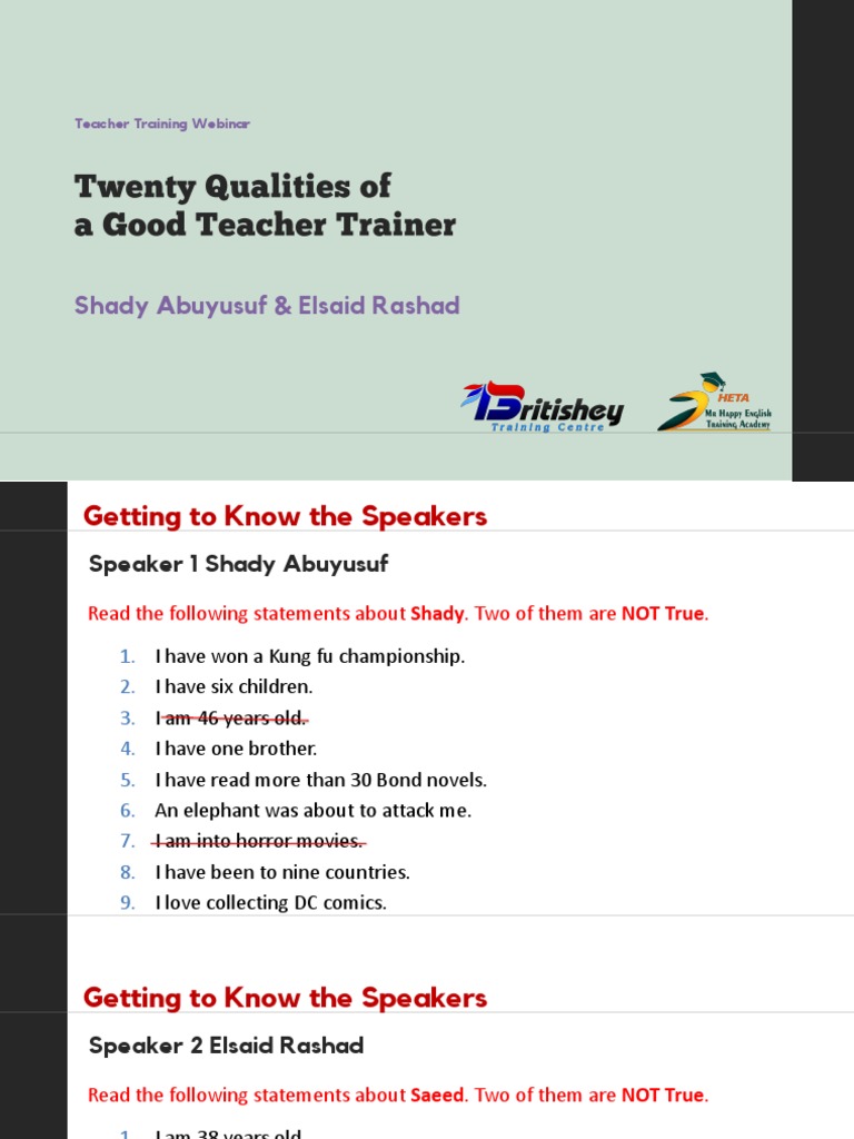 20 Qualities of A Good Teacher Trainer | PDF | Educational Assessment ...