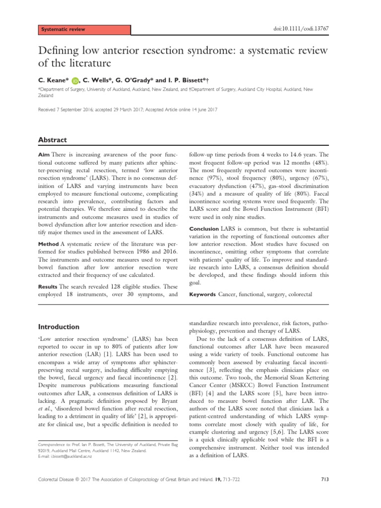 Colorectal Disease - 2017 - Keane - Defining Low Anterior Resection ...