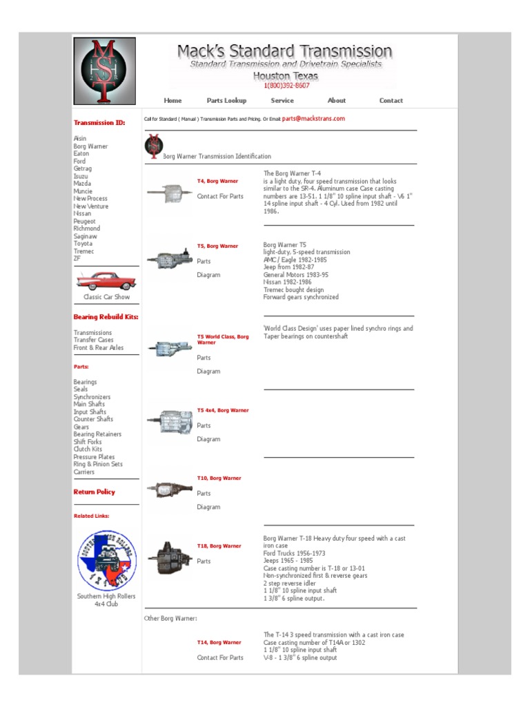 Macks Borg Warner ID T5-T10-T18 Parts | PDF