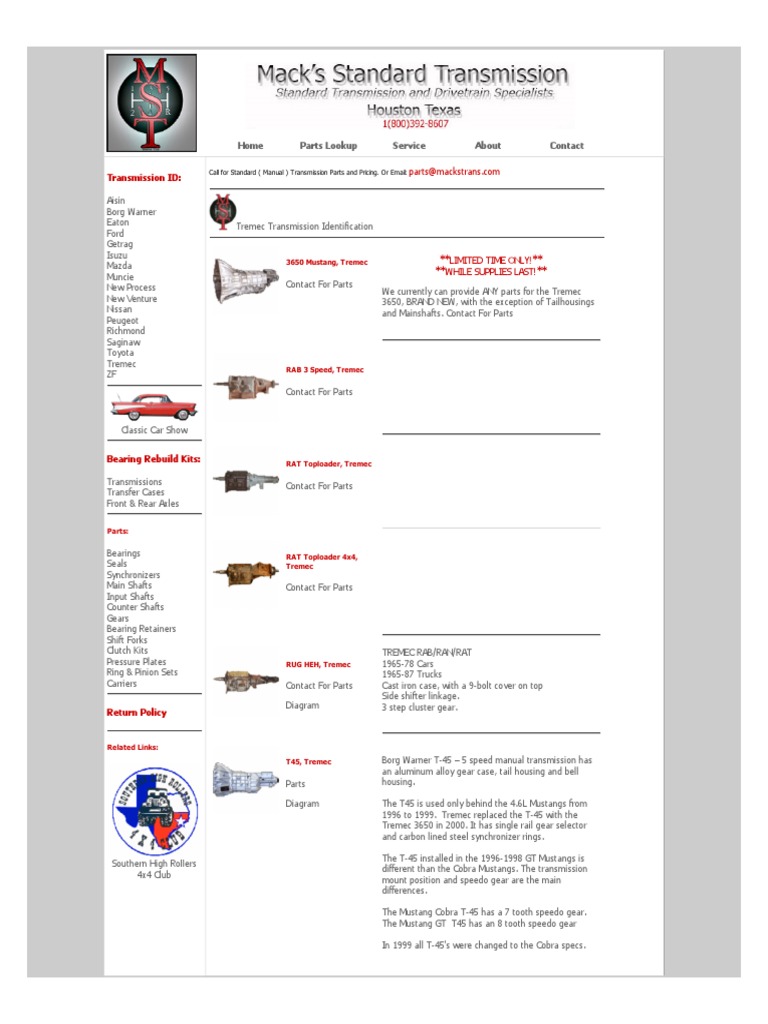 Macks Tremec ID 3650-T45-T56-T150 Parts PDF | PDF