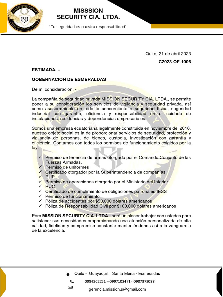 CP-MS-2023-1006 CARTA DE PRESENTACION GOBERNACION DE ESMERALDAS 1-Signed | PDF | Finanzas y dinero