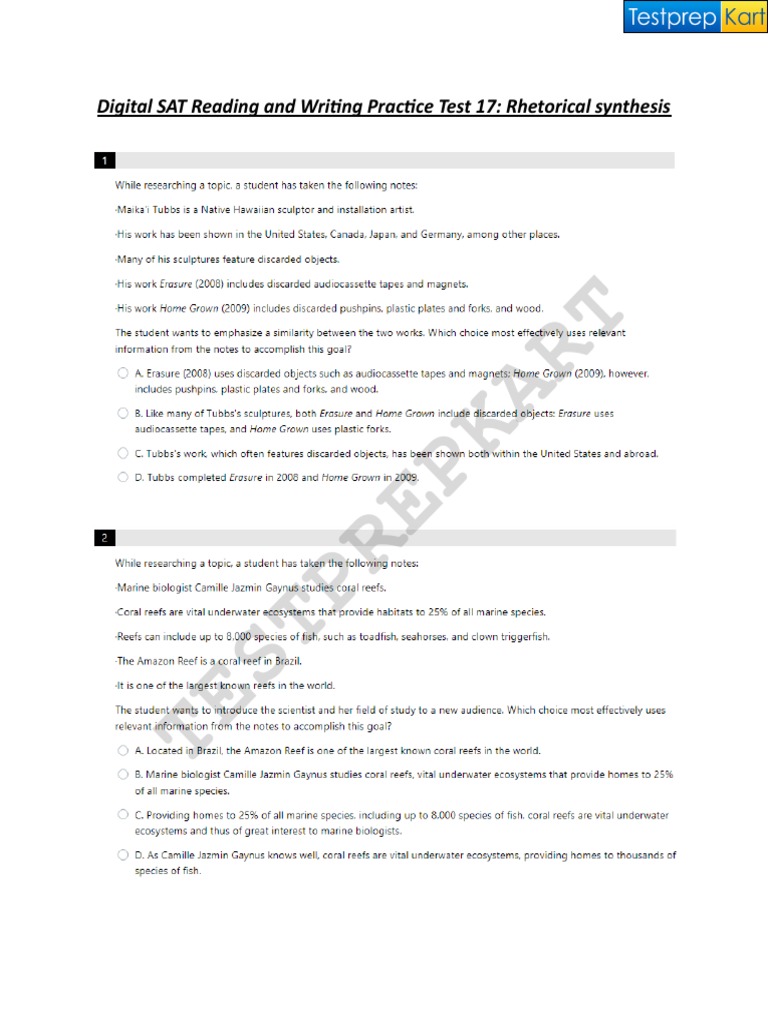 Digital SAT Reading and Writing Practice Test 17 | PDF