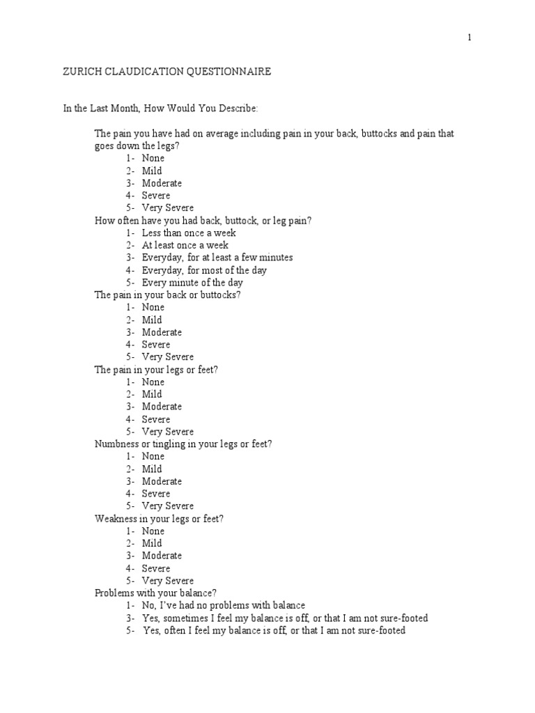 Zurich Claudication Questionnaire Overview | PDF | Self-Improvement