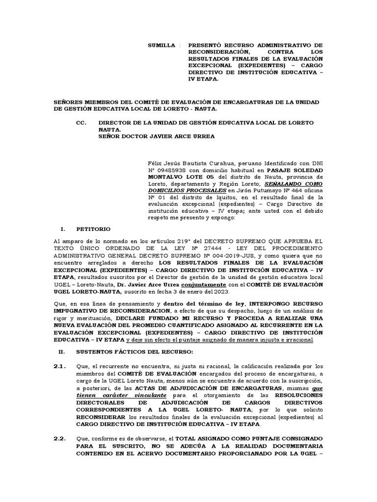 Presentó Recurso Administrativo de Reconsideración | PDF