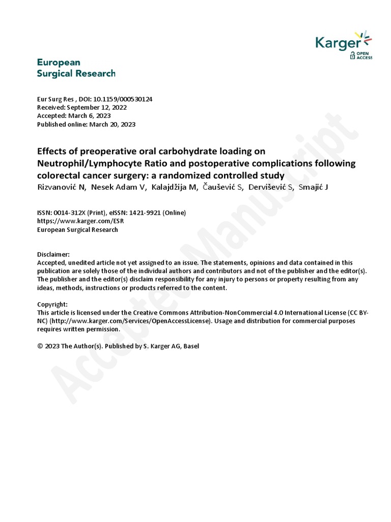 Effects of Preoperative Oral Carbohydrate Loading | PDF