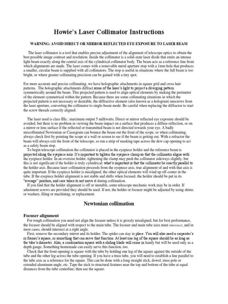 Laser Collimating Instructions | PDF | Mirror | Optics