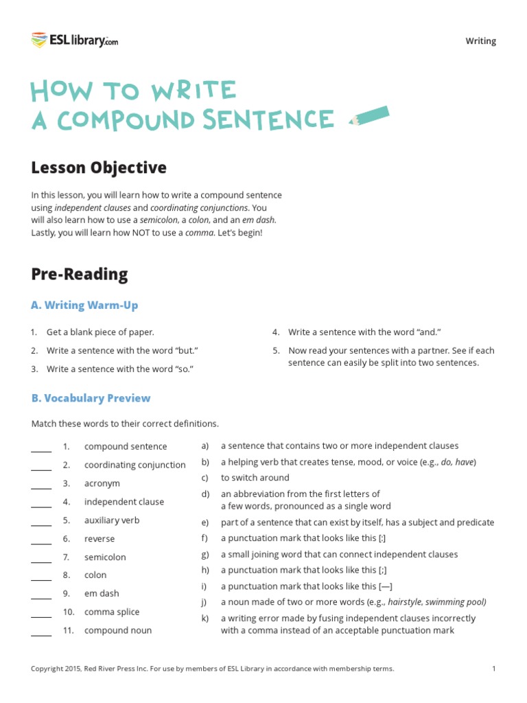 Compound Sentence PDF | Download Free PDF | Punctuation | Syntax