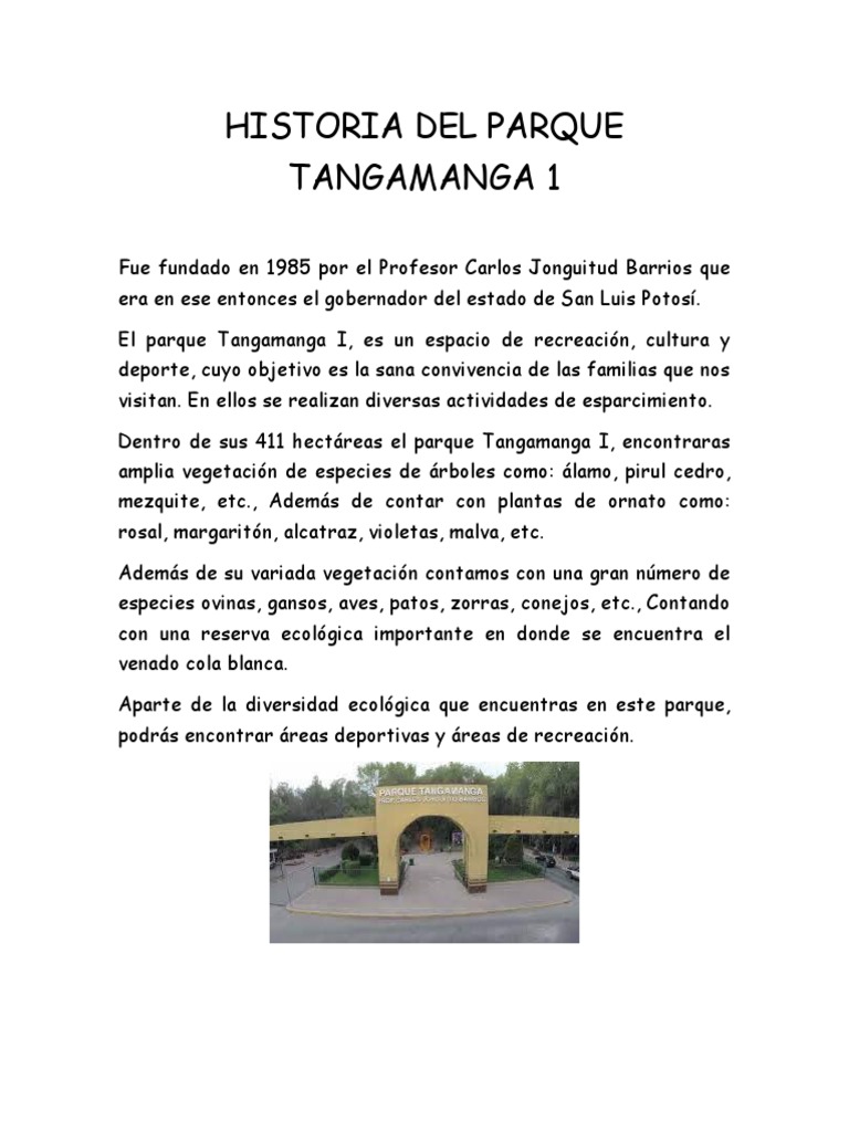 Historia y características del Parque Tangamanga 1 | PDF