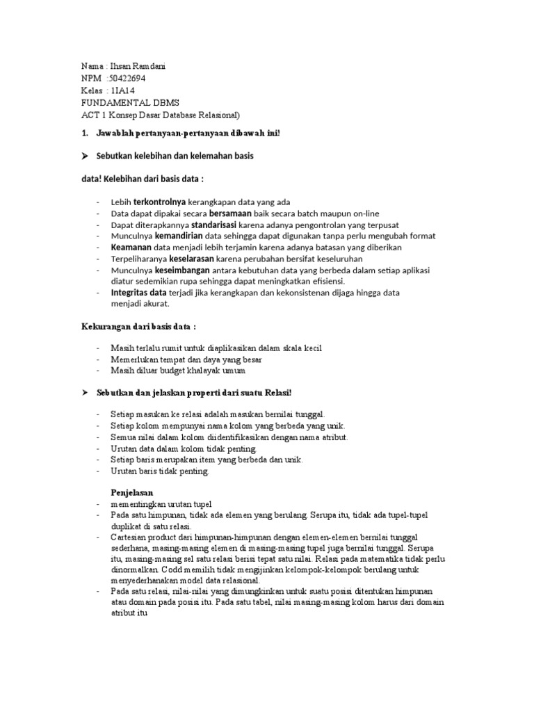 Pert1 - Act1 - Ihsan Ramdani - 50422694 | PDF