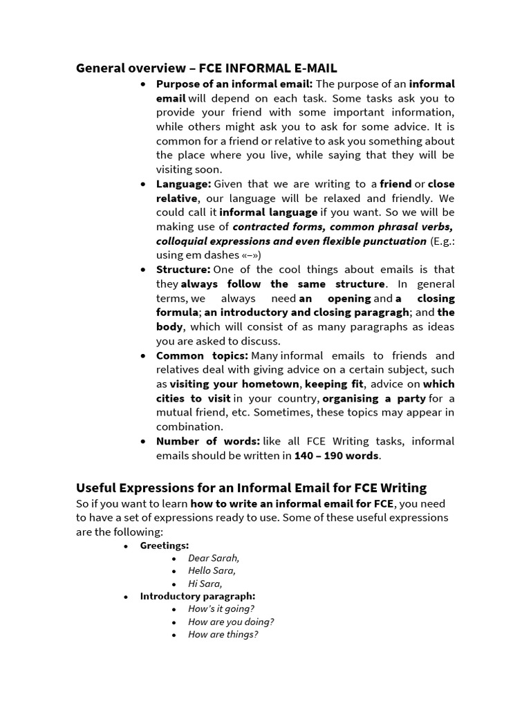 FCE Informal Email Writing Guide | PDF | Linguistic Morphology | Human ...