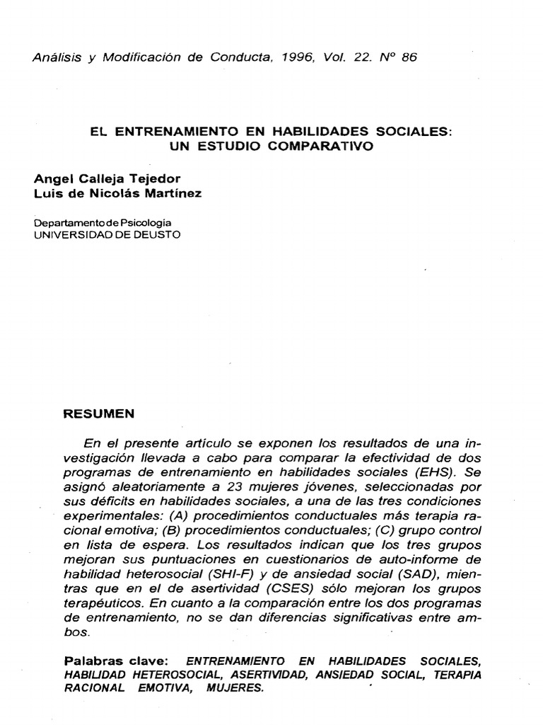 Comparativa de Programas de Habilidades Sociales | PDF | Terapia de conducta cognitiva | Ansiedad