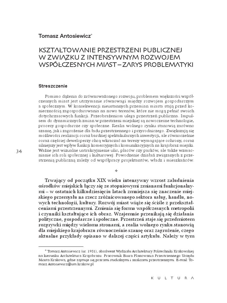 Tomasz Antosiewicz - Kszta Towanie Przestrzeni Publicznej W Zwi Zku Z Intensywnym Rozwojem Wspó ...