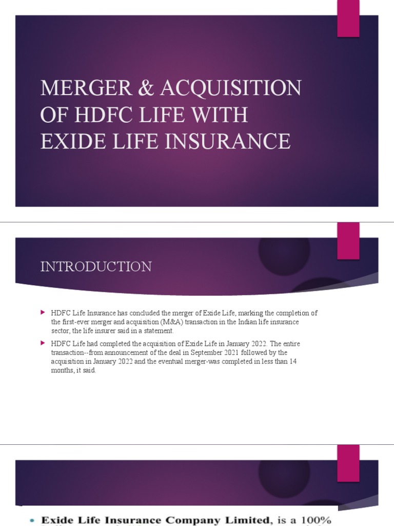 HDFC Life-Exide Insurance Merger | PDF