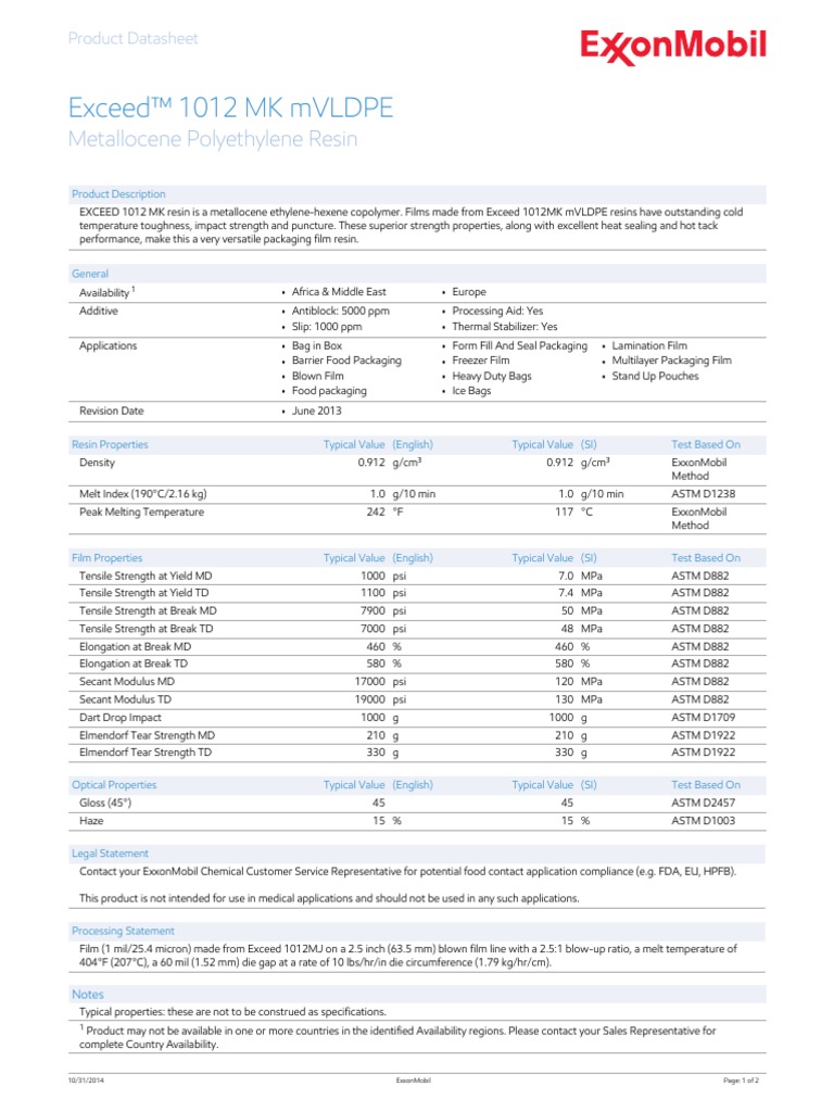 Exceed 1012MK PDF | PDF | Polyethylene | Applied And Interdisciplinary ...