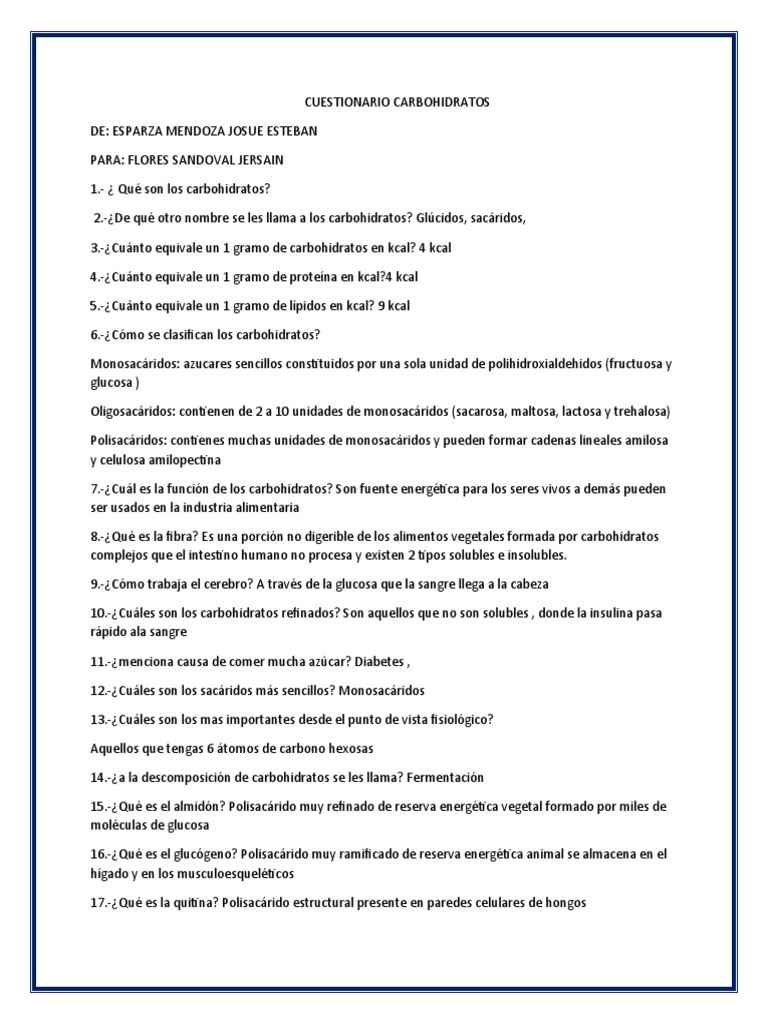 Carbohidratos Cuestionarios | PDF