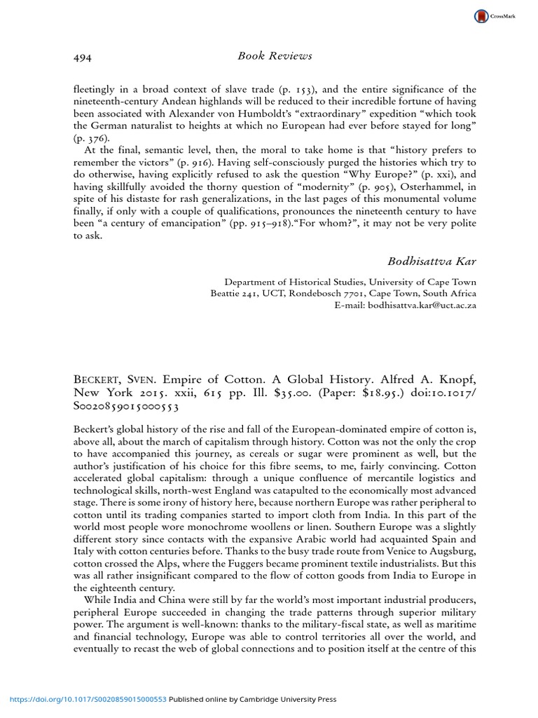 Sven Beckert Empire of Cotton A Global History Alfred A Knopf New ...