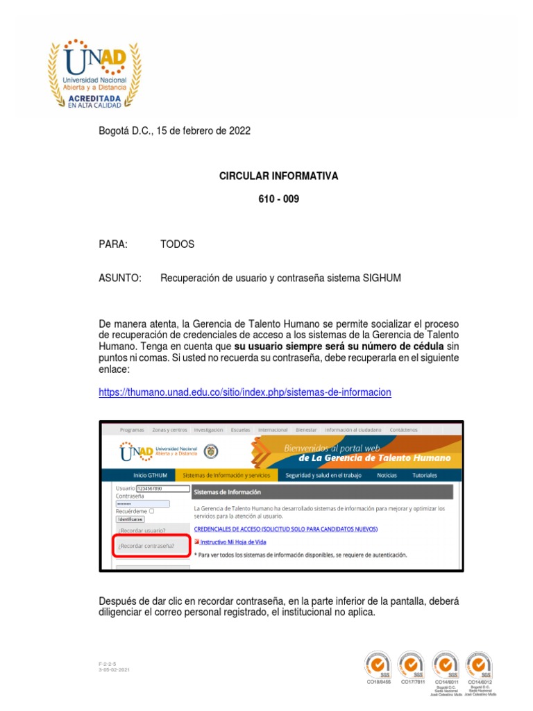 Circular Recuperacion de Usuario y Contraseña | PDF