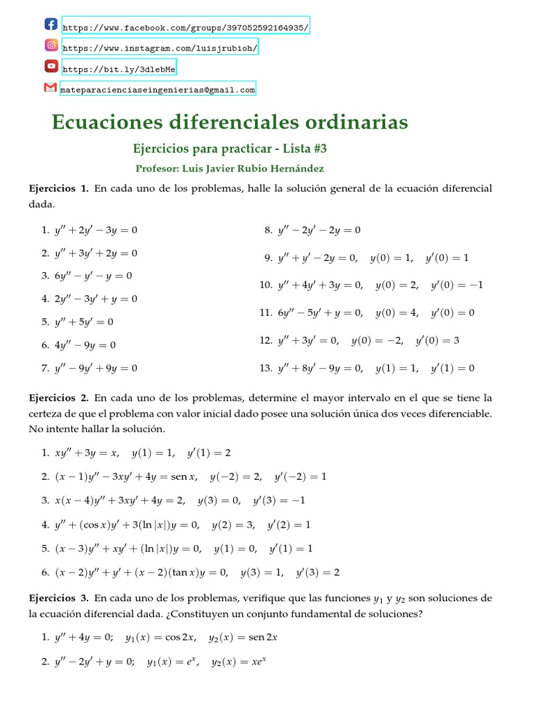 EDO-Ejercicios para Practicar - Lista #4 | PDF | Tarifas | Ecuaciones diferenciales
