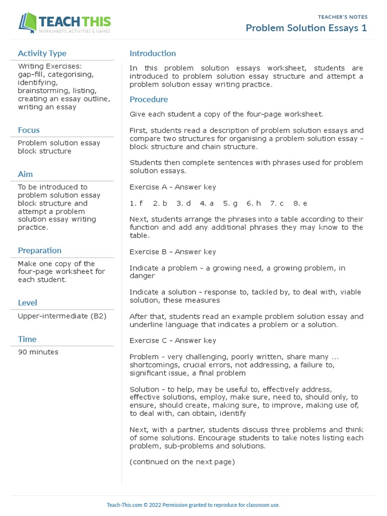 Problem Solution Essays 1 | PDF | Essays | Question