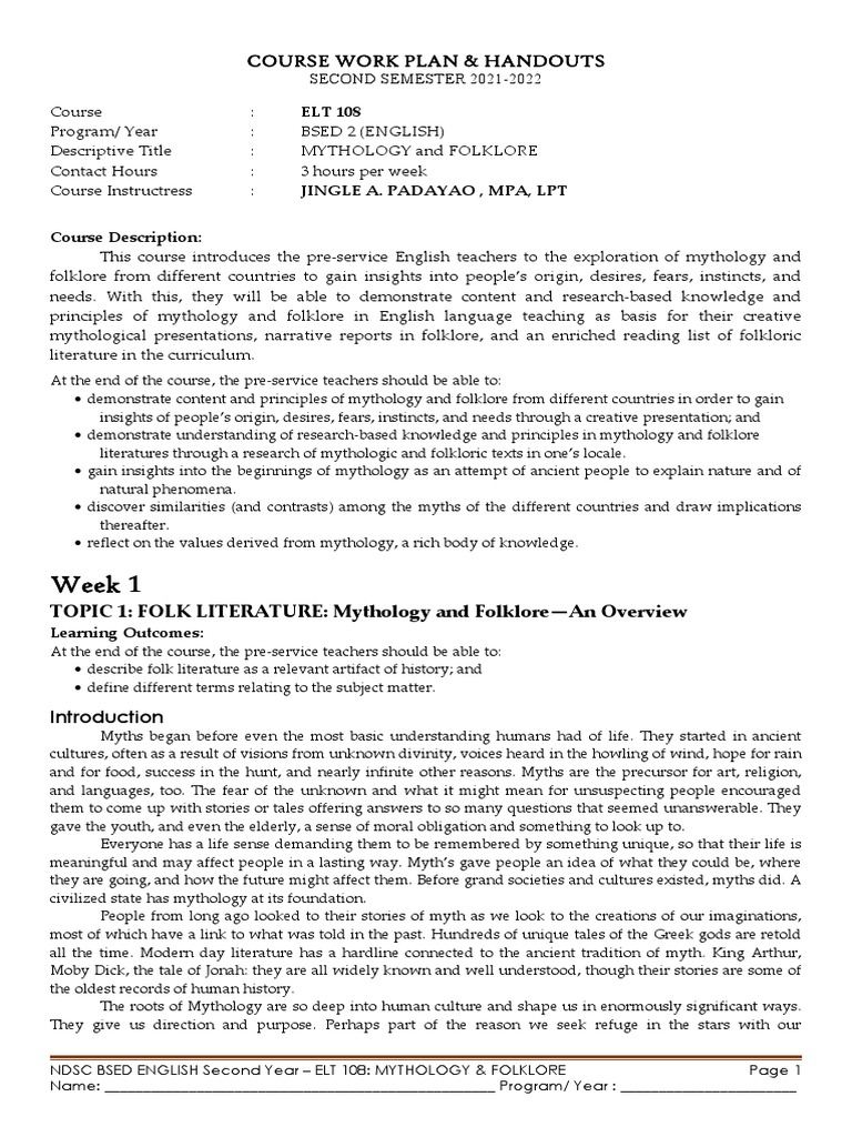 Mythology & Folklore Coursework Plan | PDF | Greek Mythology | Deities