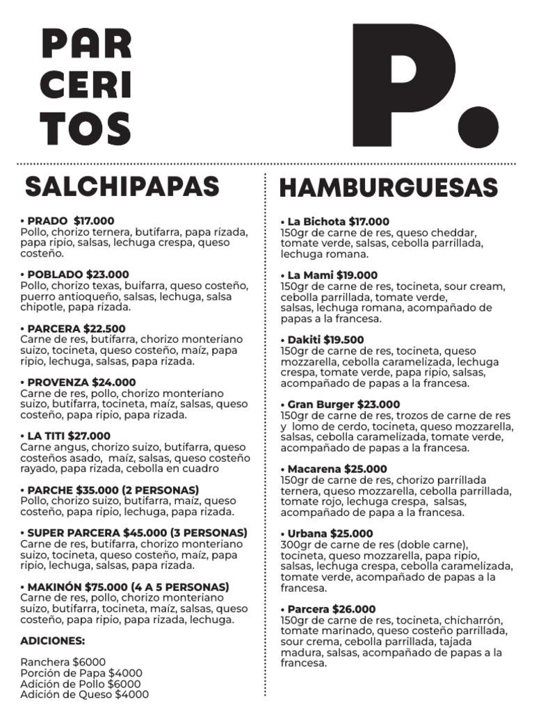 Menu Parceritos | PDF | Parilla | Cocina latinoamericana