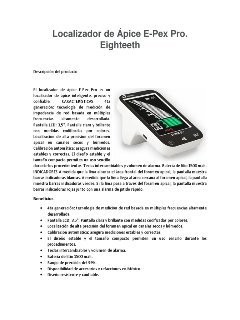 Localizador de Ápice E-Pex Pro. Eighteeth.pdf | PDF