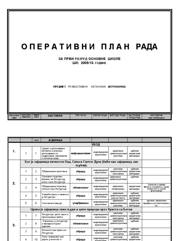 3 Operativni Plan Prvi Razred | PDF