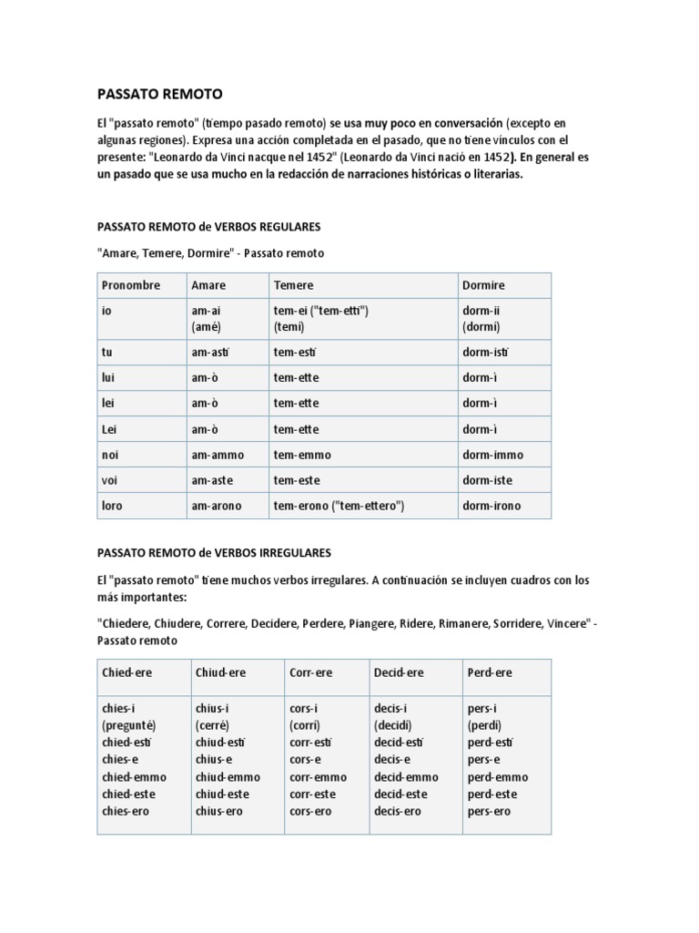PASSATO REMOTO y TRAP REMOTO | PDF