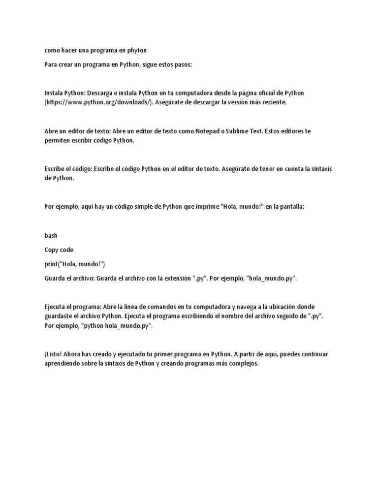 Como Hacer Una Programa en Phyton | PDF