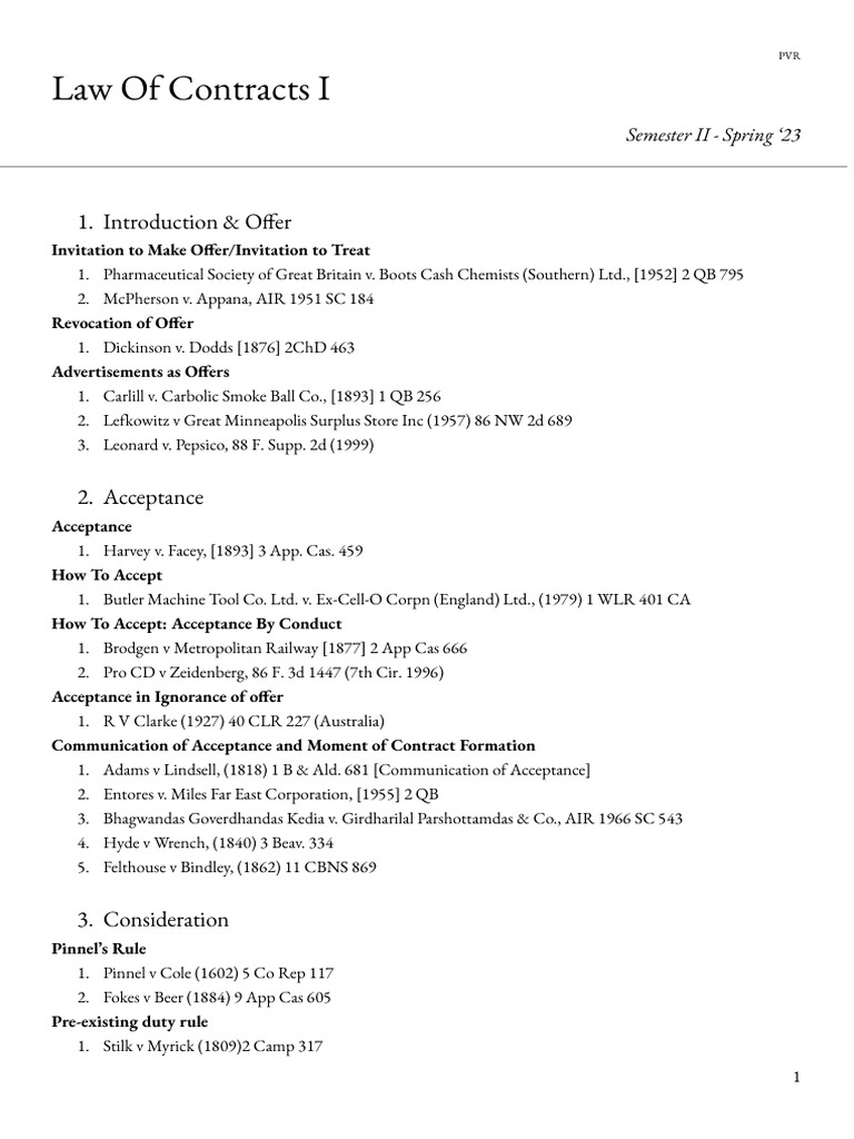 Contracts 1 - Cases PDF | PDF
