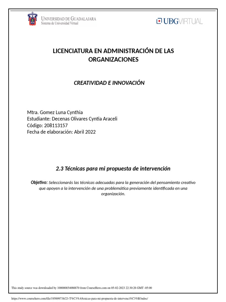 2.3 T Cnicas para Mi Propuesta de Intervenci N | PDF | Crecimiento personal y profesional