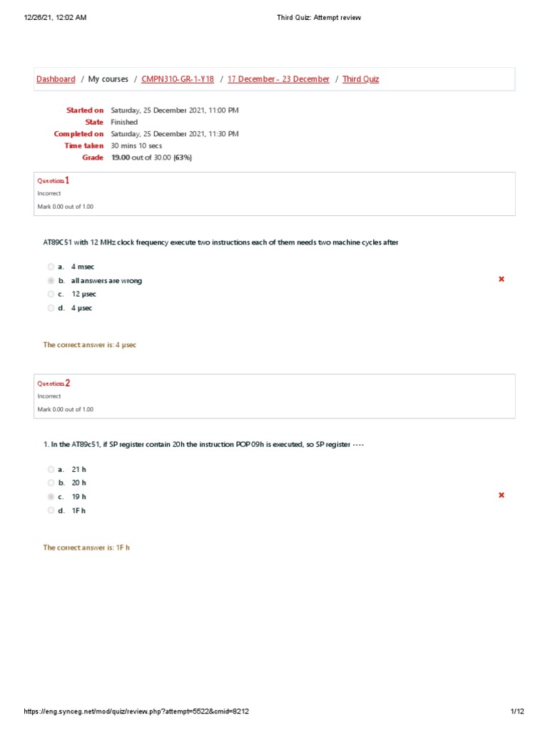 Third Quiz - Attempt Review 2 PDF | PDF | Random Access Memory | Computer Hardware