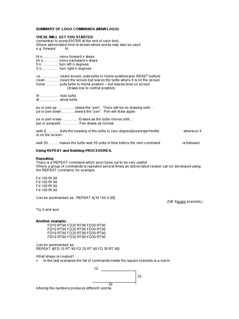 Logo Commands and Activities | PDF