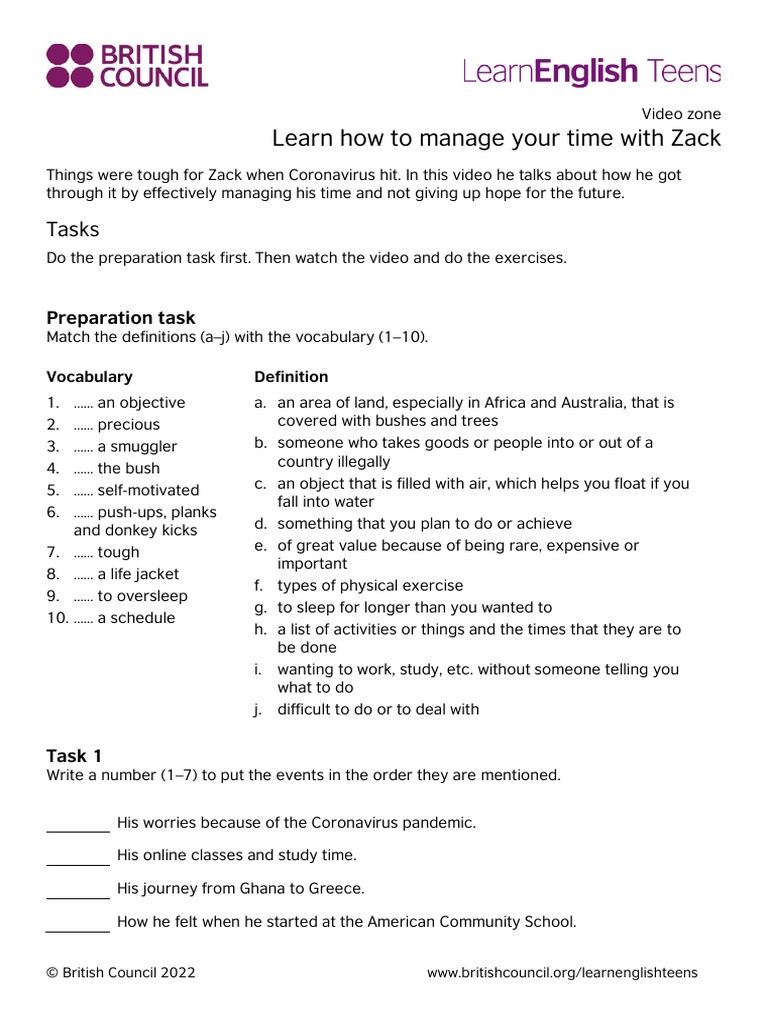 Learnenglish Teens Video Zone Learn How To Manage Your Time With Zack PDF | PDF | Cognition ...