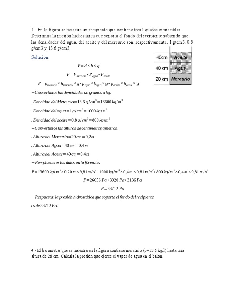 1-4 Ejercicios de Hidrostática | PDF