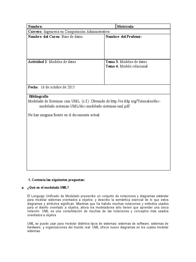 Actividad 2 | PDF | Lenguaje de modelado unificado | Objeto (informática)