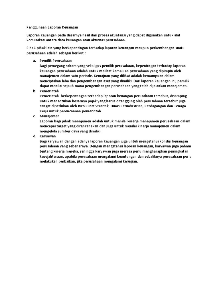 Penggunaan Laporan keuangan.docx | PDF