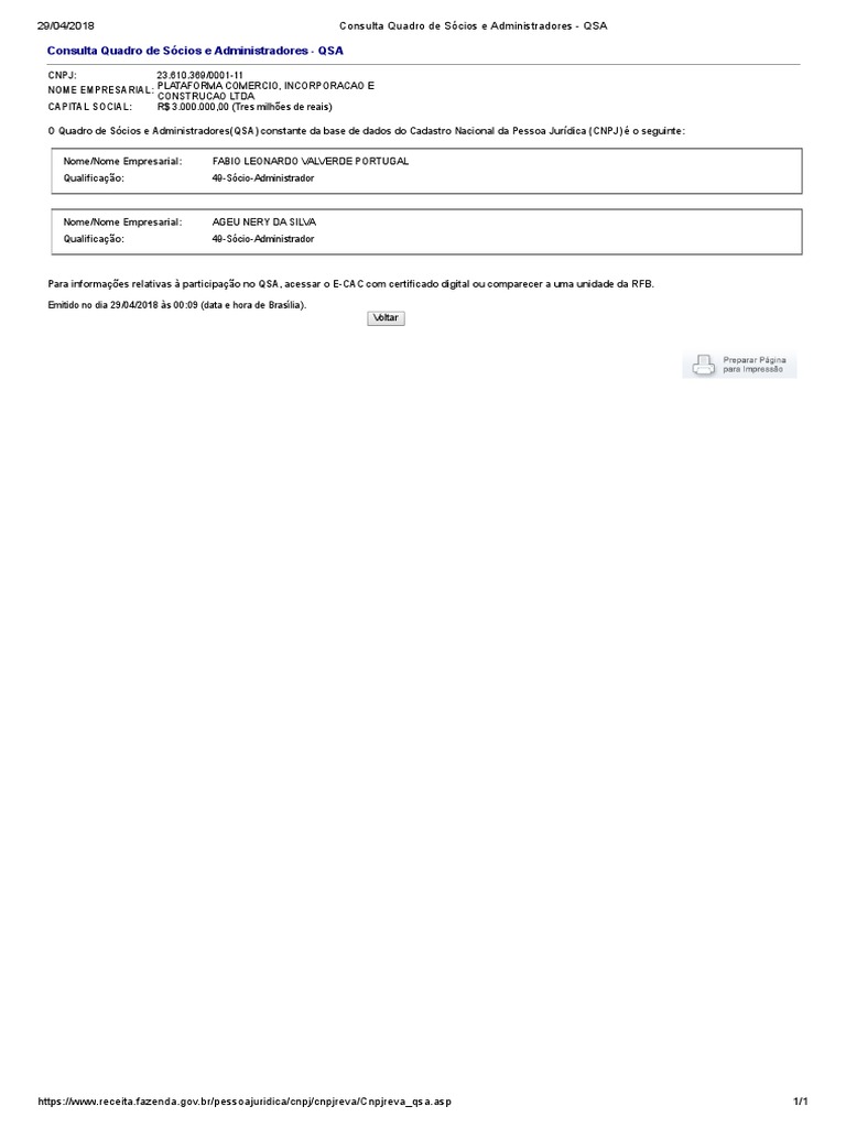 Consulta Quadro de Sócios e Administradores - QSA PDF | PDF