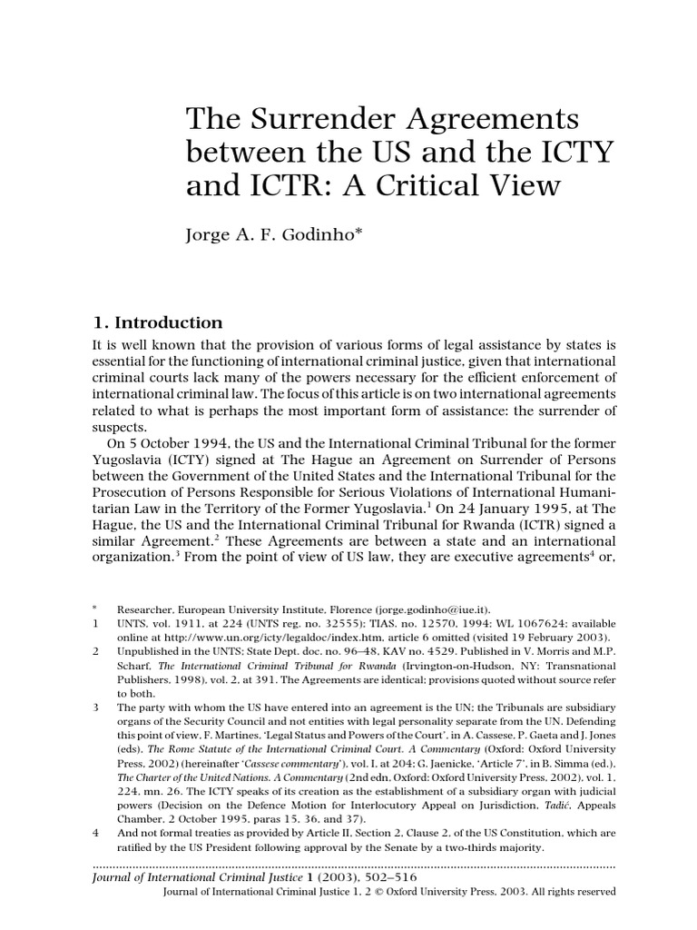 GODINHO Surrender Agreements ICTY and ICTR and US A Critical View | PDF ...