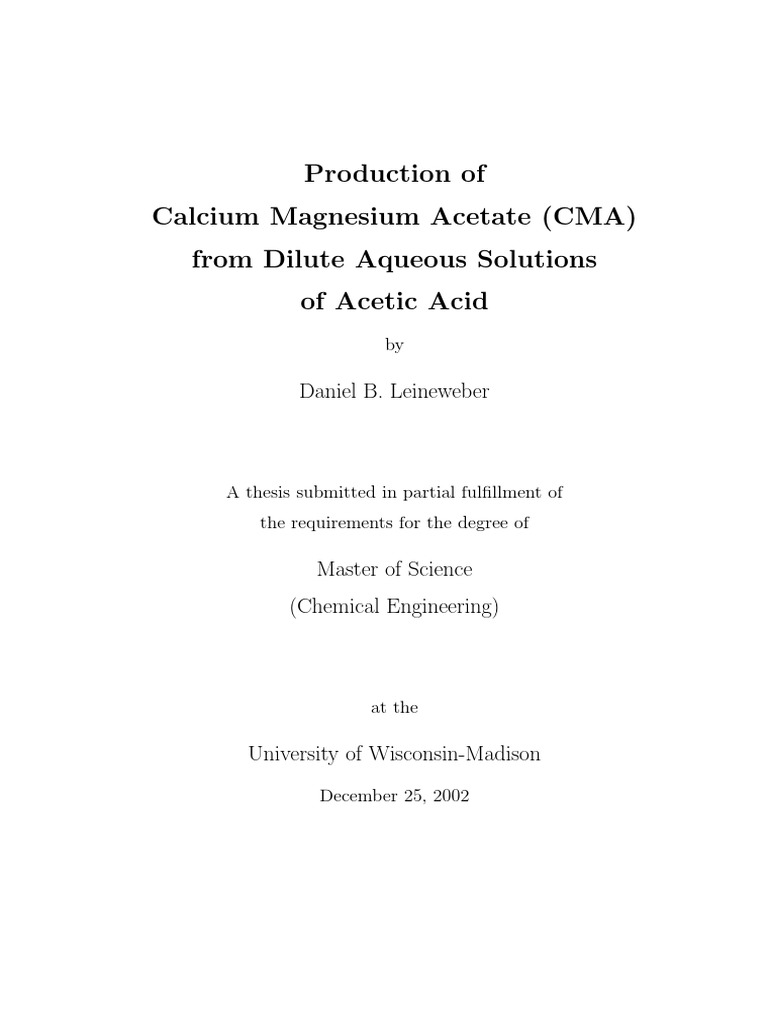 Production of Calcium Magnesium Acetate (CMA) From Dilute Aqueous ...