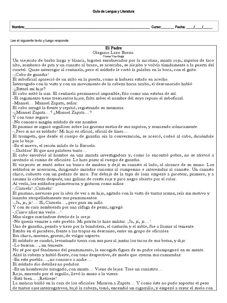 Comprension Lectora 8° El Padre | PDF