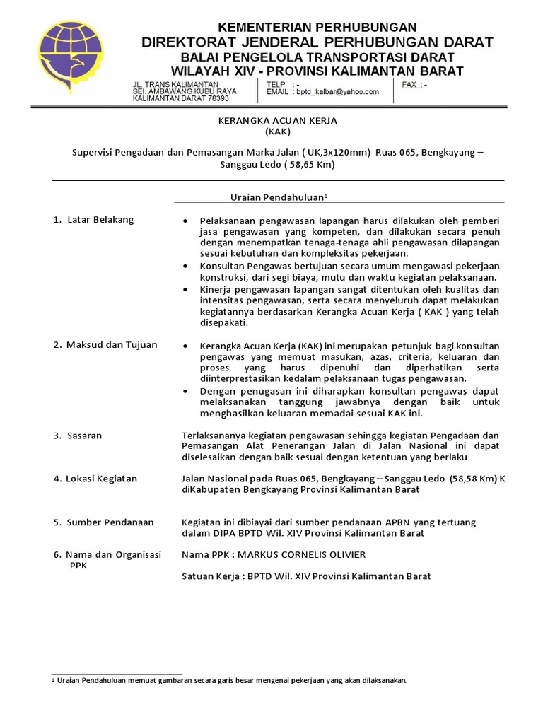 KAK SPV Marka 065 Bengkayang Sanggau Ledo PDF | PDF