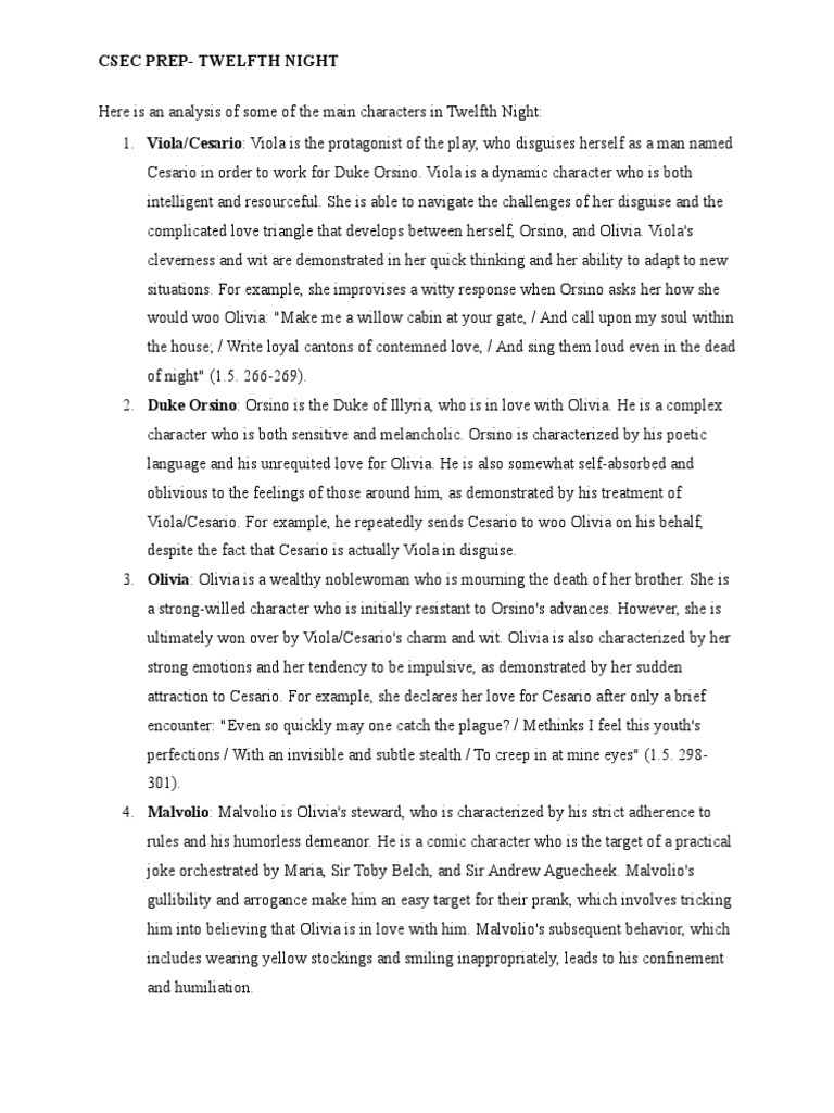 Csec Prep - Twelfth Night | PDF