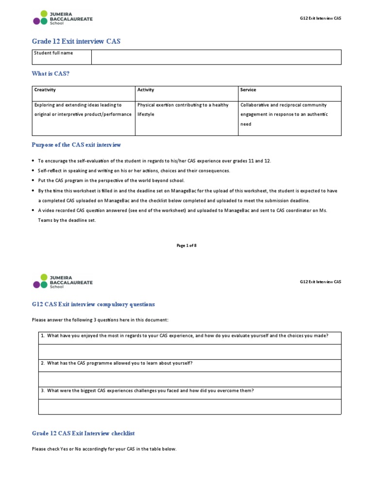 CAS G12 Exit Interview Document | PDF