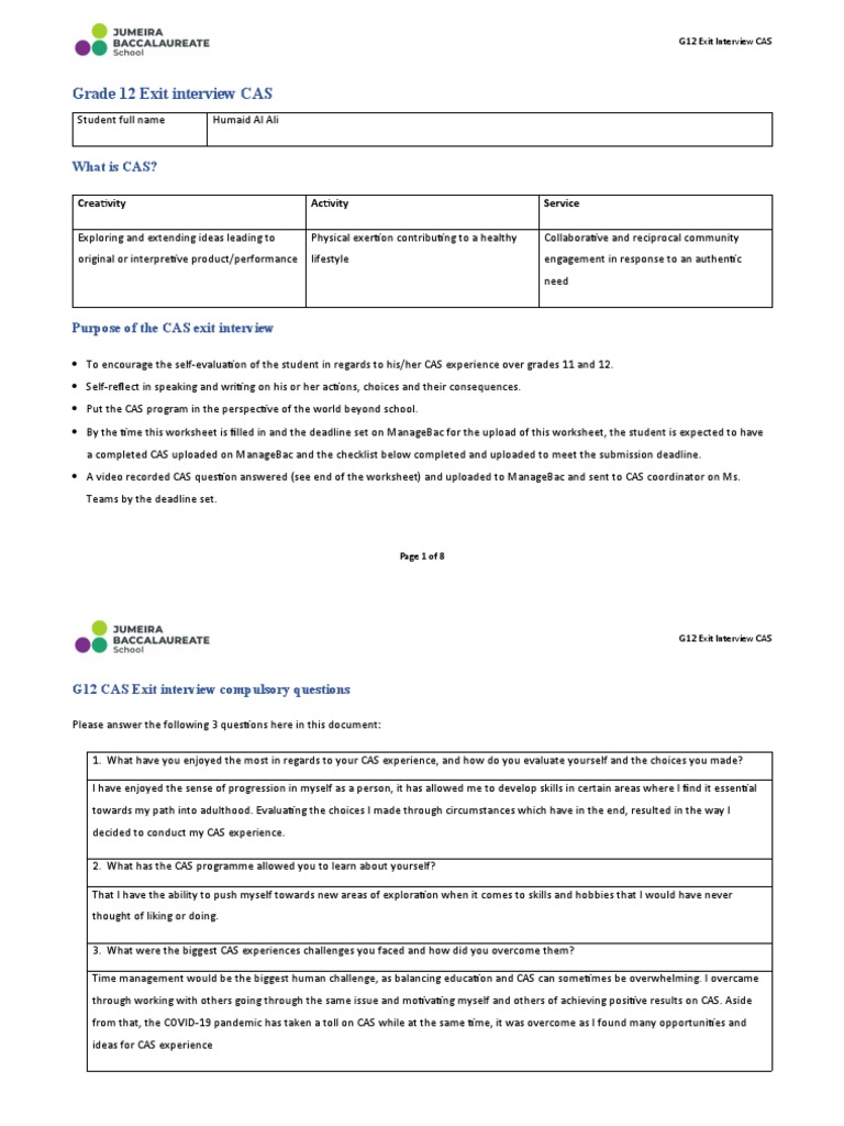 Humaid CAS Exit Interview | PDF | Learning | Creativity