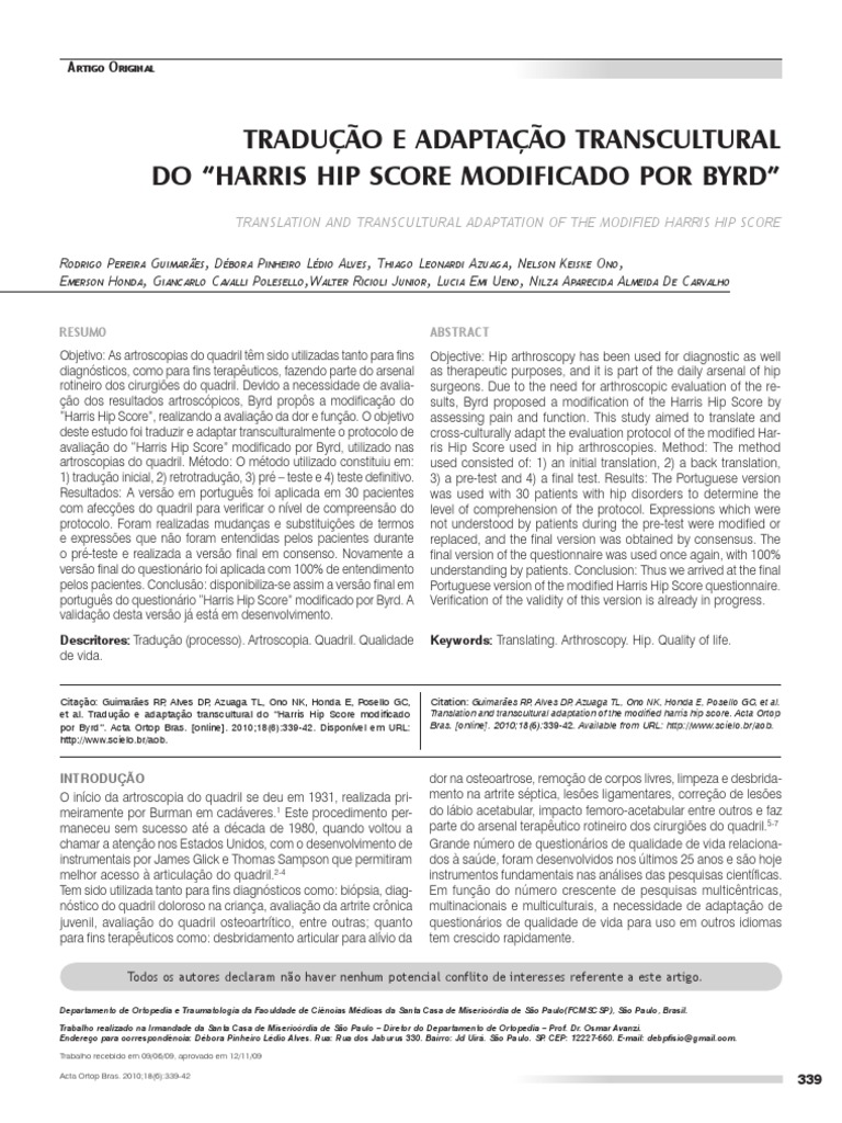 Tradução do Harris Hip Score em Português | PDF | Bem-estar
